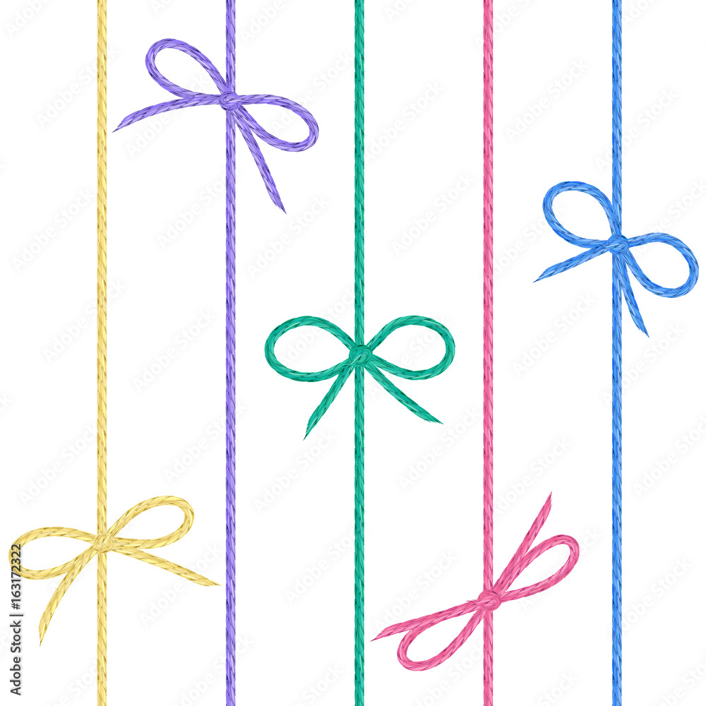 Vector set of colored linen string bows. Cute ribbons from hand drawn ...