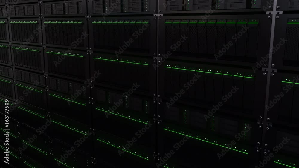 Multiple server racks. Cloud storage technology or modern data center ...