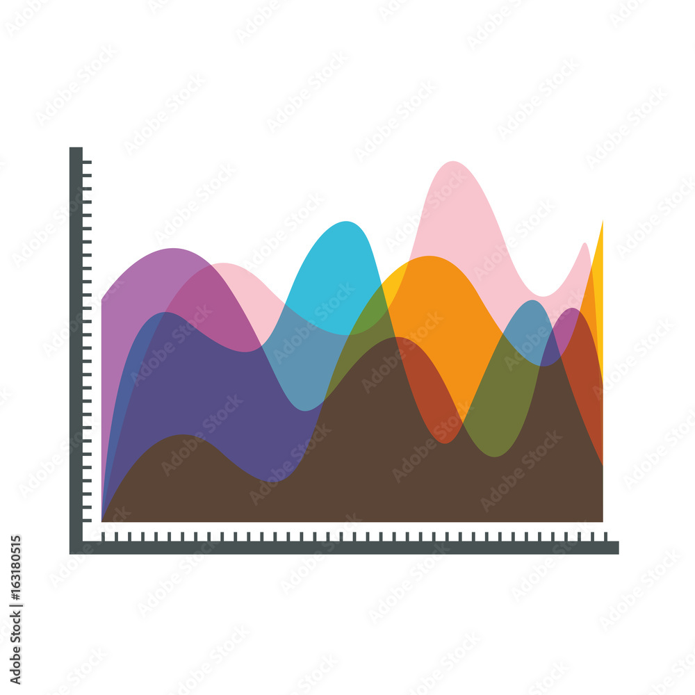 white background with statistic graphic in shape of colors waves vector ...