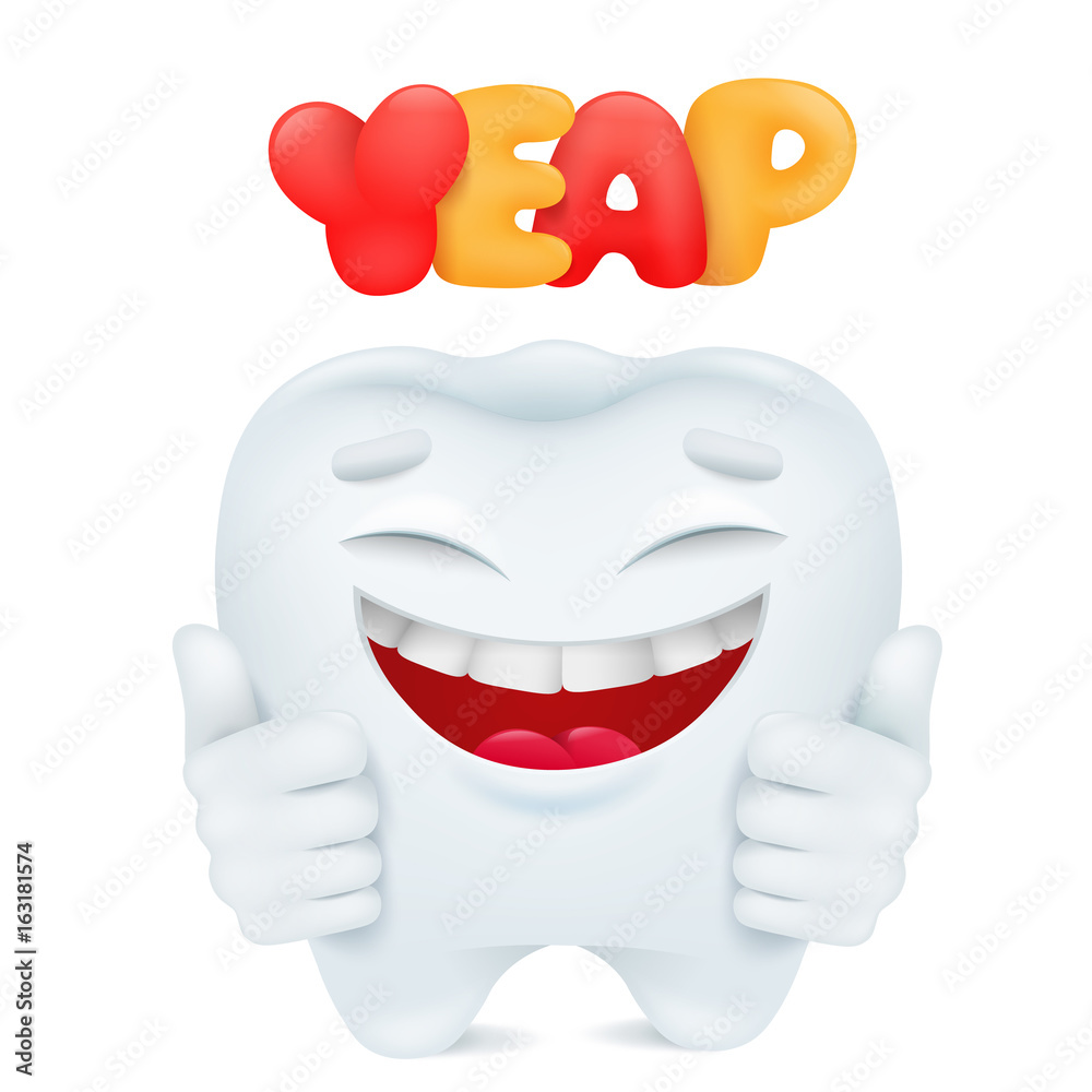 Cute cartoon emoticon tooth carcter thumbs up Stock Vector | Adobe Stock