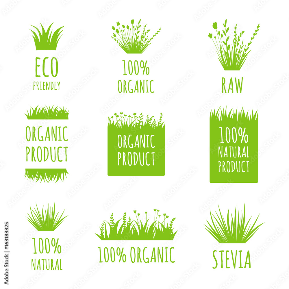 Vector Eco Friendly, 100% Natural, Raw, Organic product labels ...
