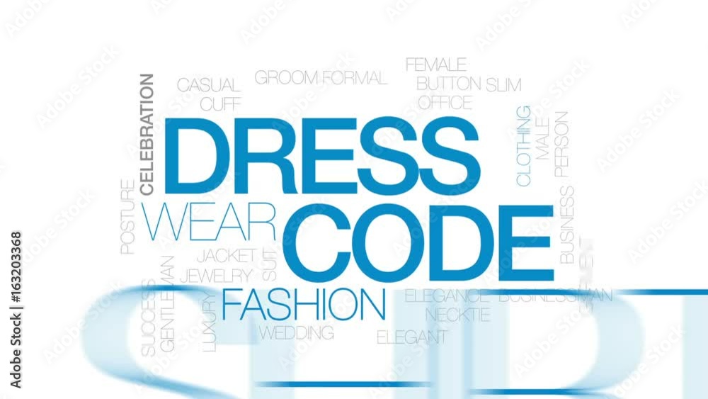 Dress code animated word cloud, text design animation. Kinetic ...