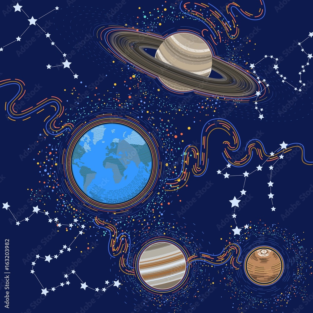 Vector illustration of our Solar System with gradient planets and ...