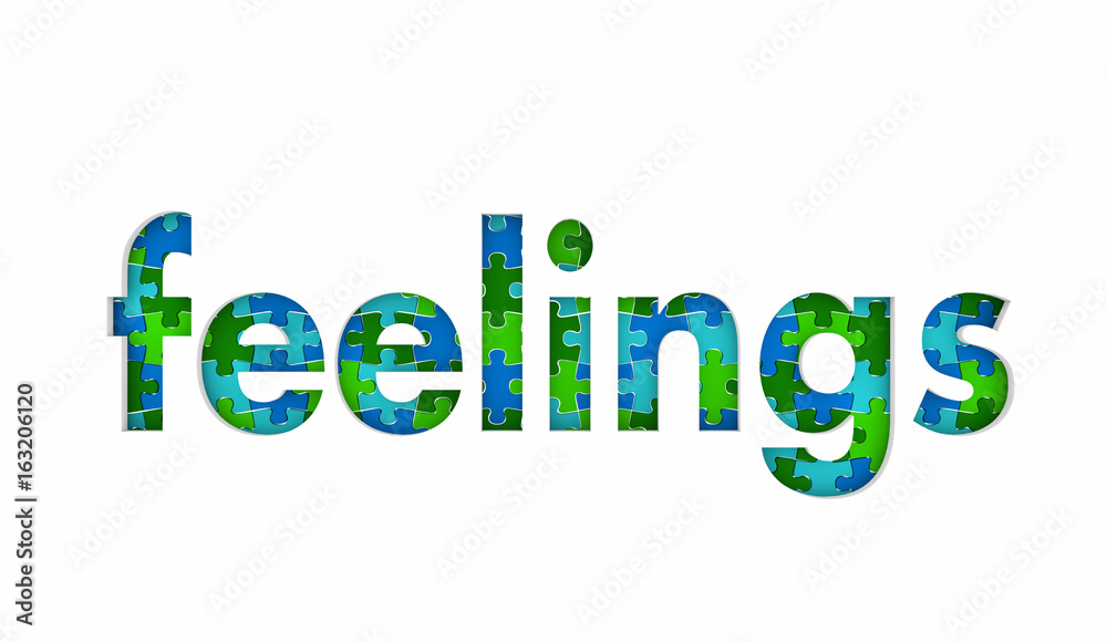 Feelings Puzzle Pieces Fitting Together Word 3d Illustration Stock ...