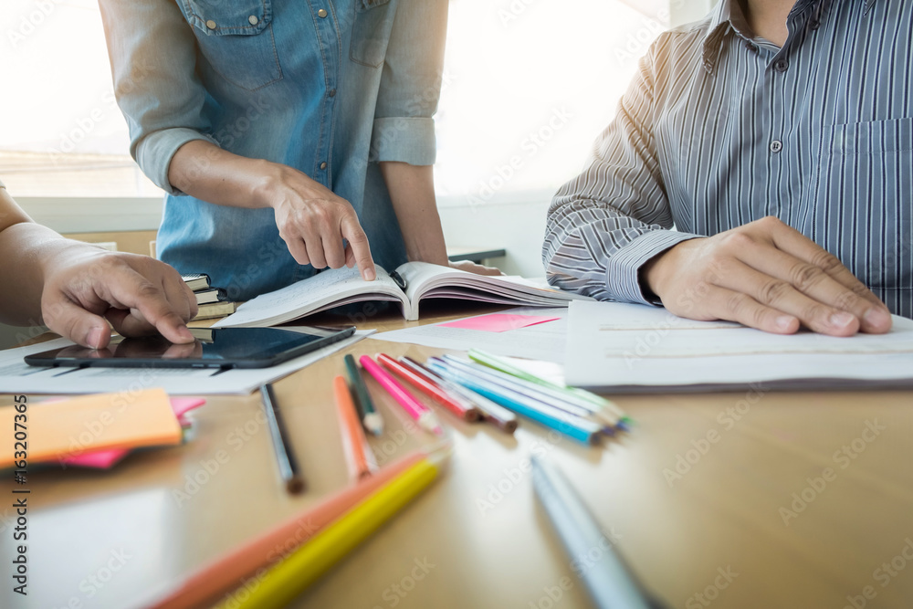 Young students campus helps friend catching up and learning tutoring ...