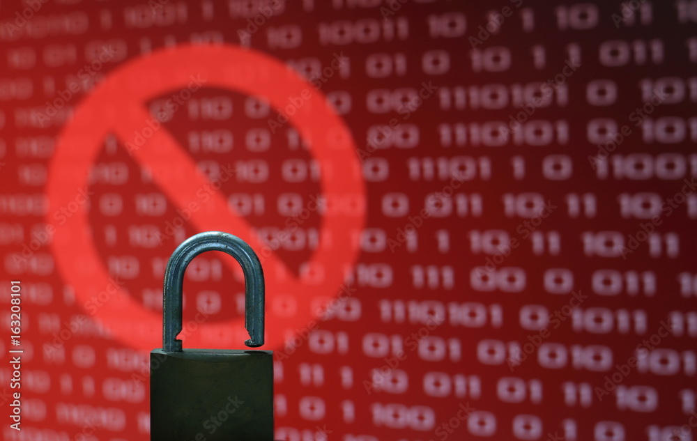 Visus or hacked computer screen Red binary computer code ransom screen ...