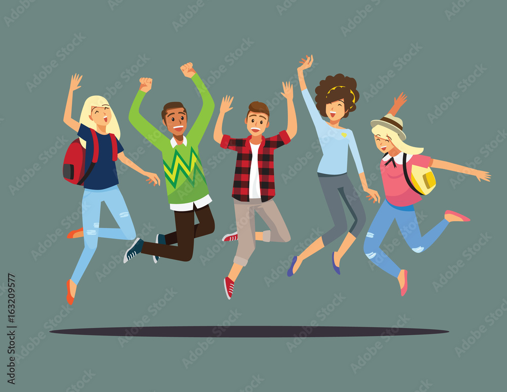 Happy group of friend jumping.Vector illustration cartoon character ...