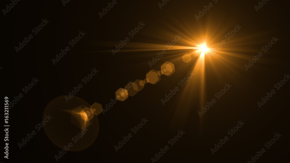 Lens flare light over black background. Easy to add overlay or screen ...