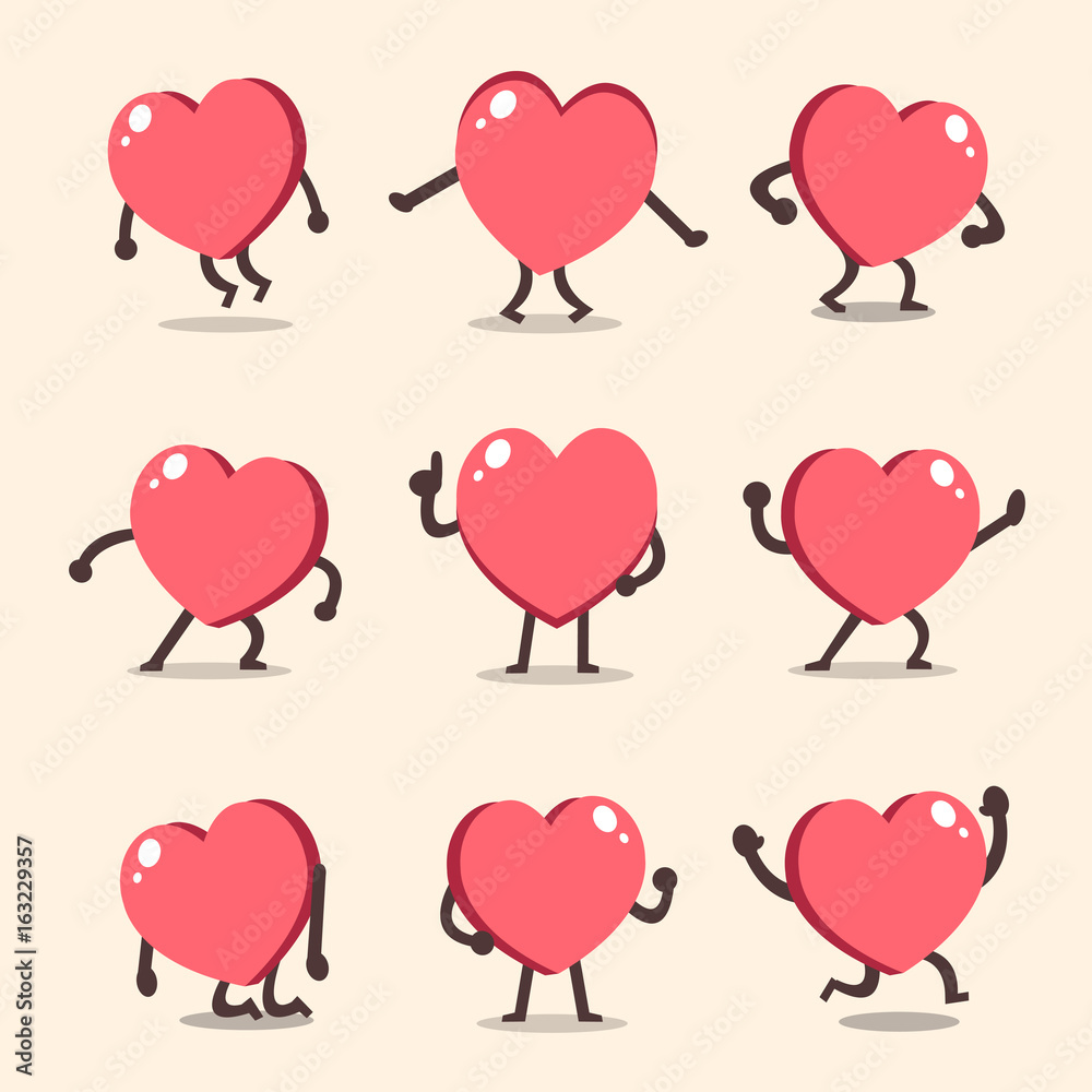 Cartoon heart character poses set Stock Vector | Adobe Stock