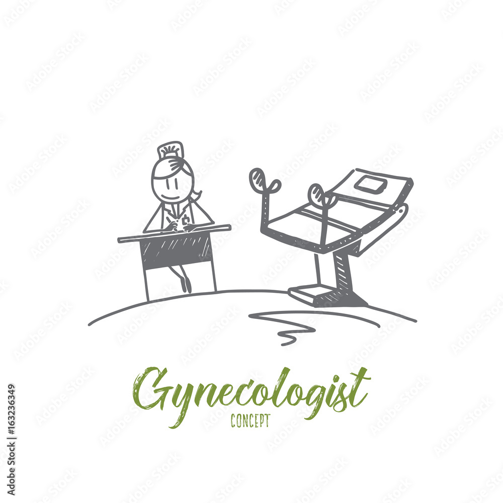 Gynecologist concept. Hand drawn gynecologist in room with chair at ...