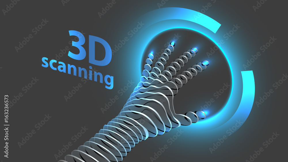 3d scan of hand man. 3d scanning technology Stock Vector | Adobe Stock