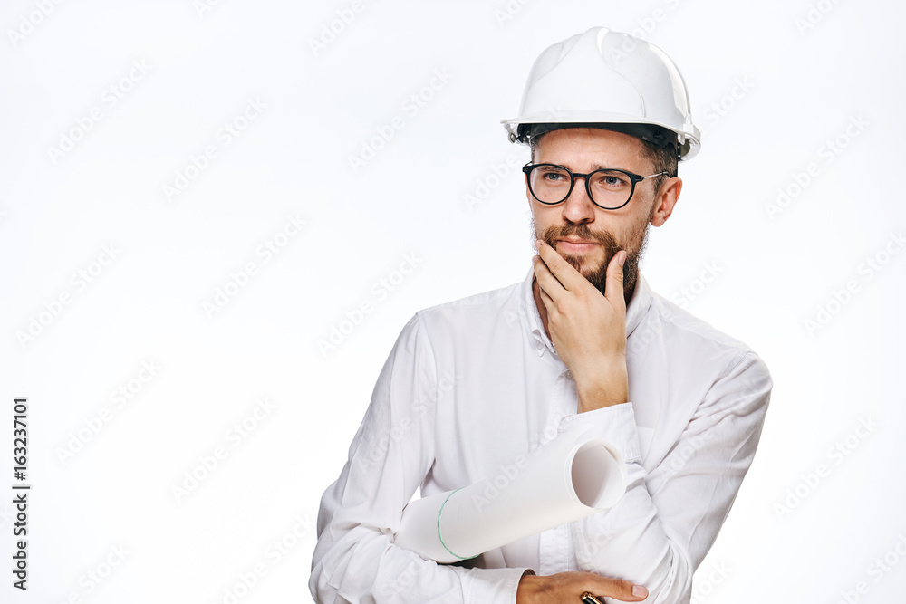 Engineer with a beard on a white isolated background Stock Photo ...