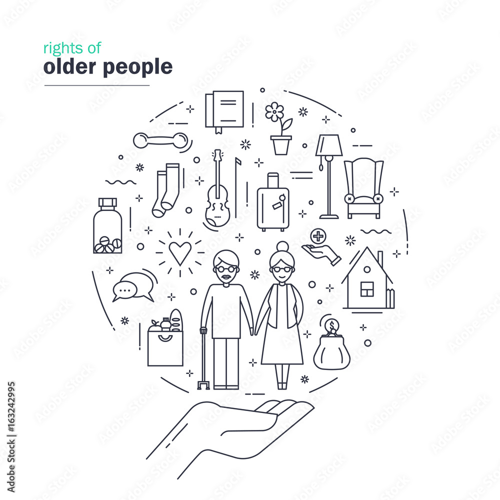 Vecteur Stock Rights of older people. Modern thin line design including ...