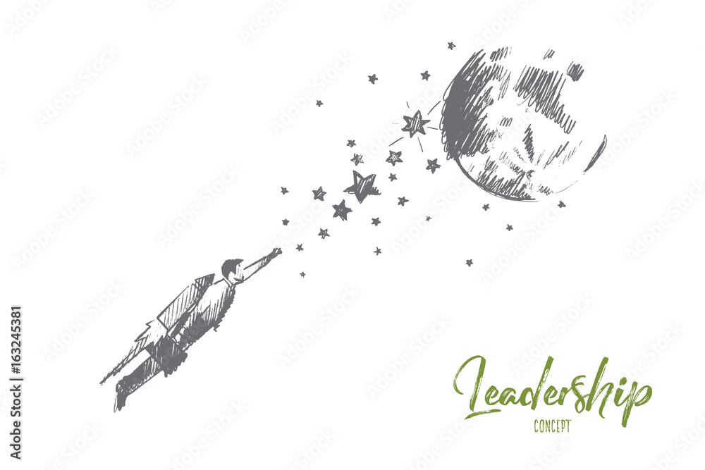 Leadership concept. Hand drawn male leader moving up. Success ...