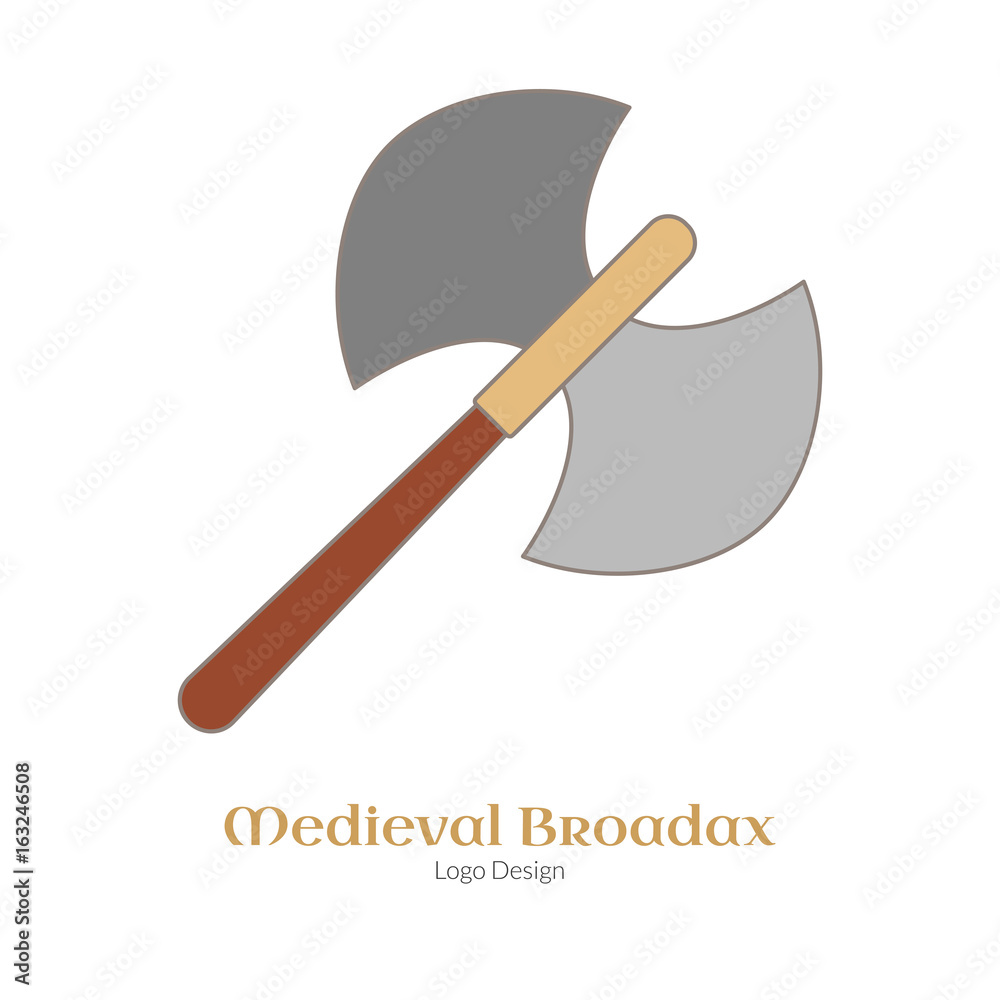 Medieval guard double axe, broadax. Single logo in flat, thin line ...