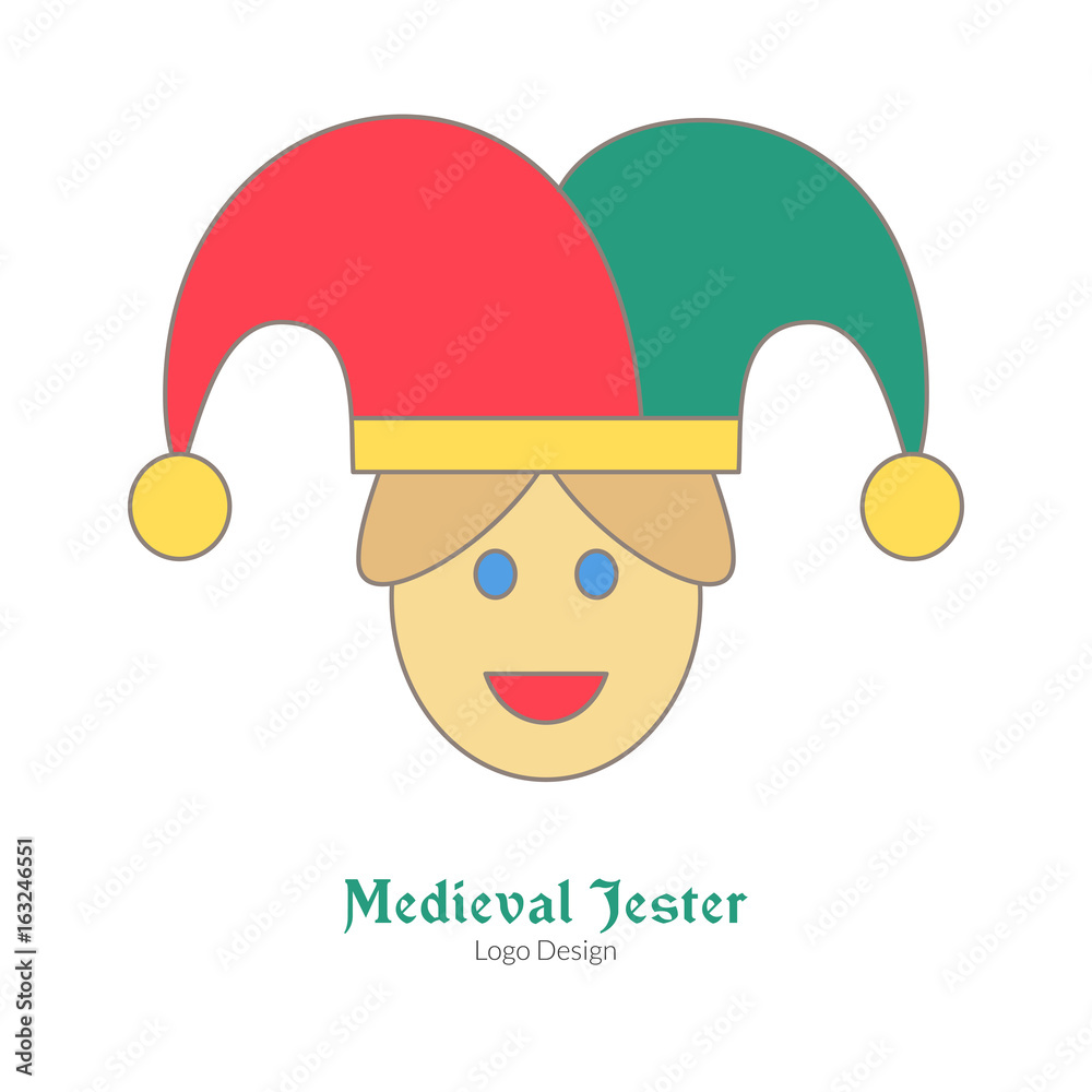 Medieval jester, buffoon, juggler. Single logo, flat and thin line ...