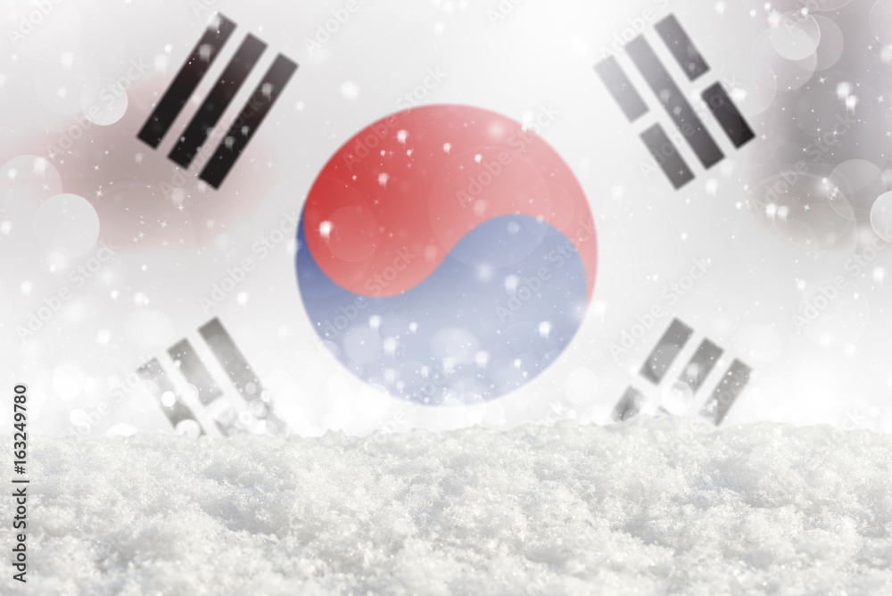 Defocused South Korea flag as a winter Christmas background with ...