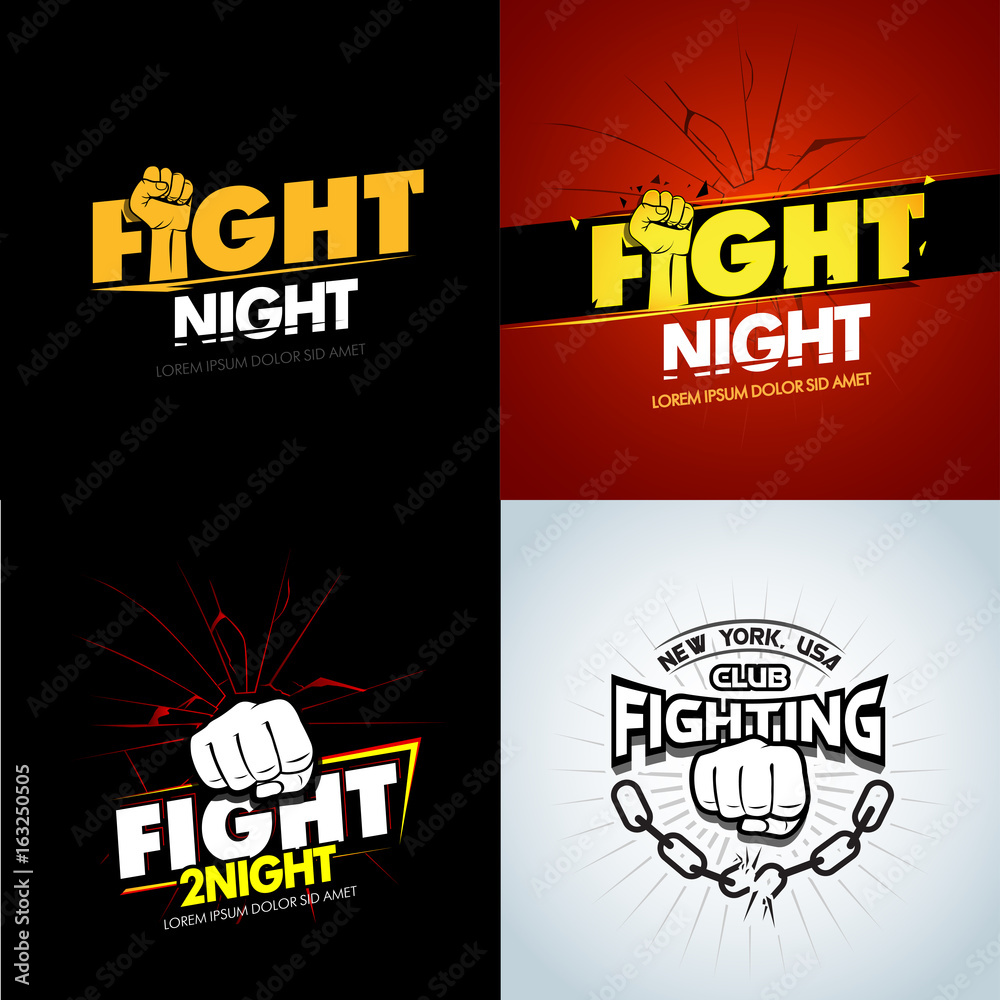 4 Modern professional fighting poster templates logo design with fist ...