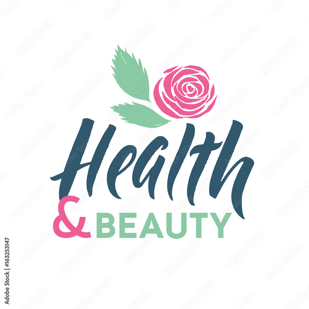 Health and Beauty Studio Vector Logo. Stroke Pink Rose Flower ...