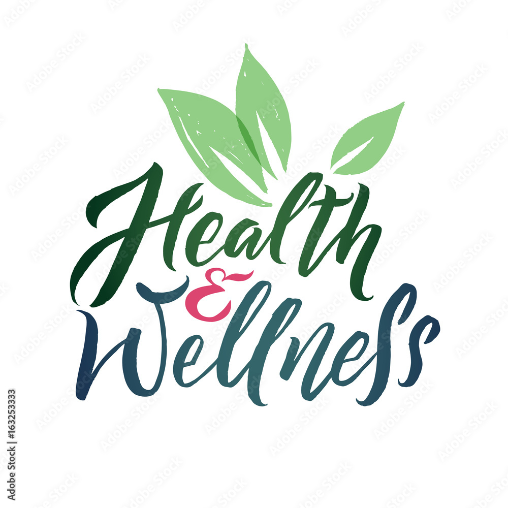 Health and Wellness Studio Vector Logo. Stroke Green Leaf Illustration ...