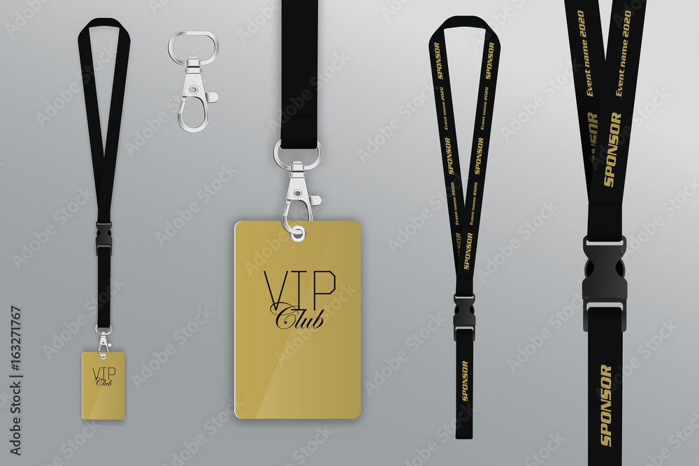 Set of lanyard and badge. Design example vip pass. Template vector ...