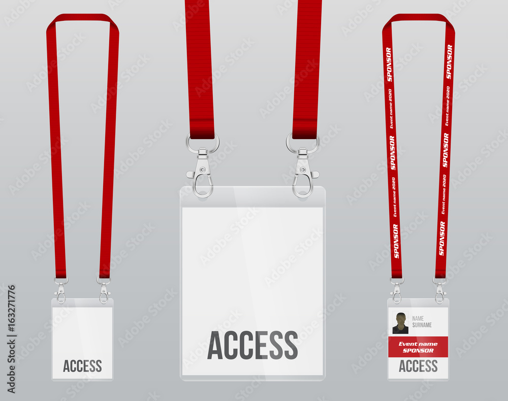 Set of lanyard and badge. Template for presentation of their design ...