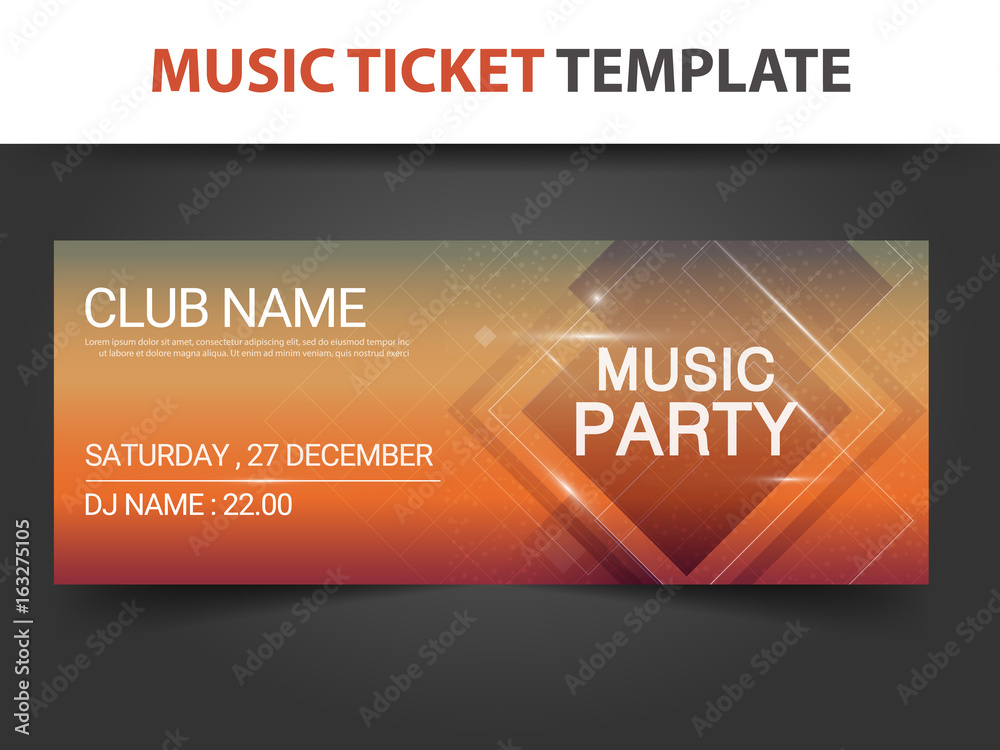 Abstract square shape Music ticket template for concert and music club ...