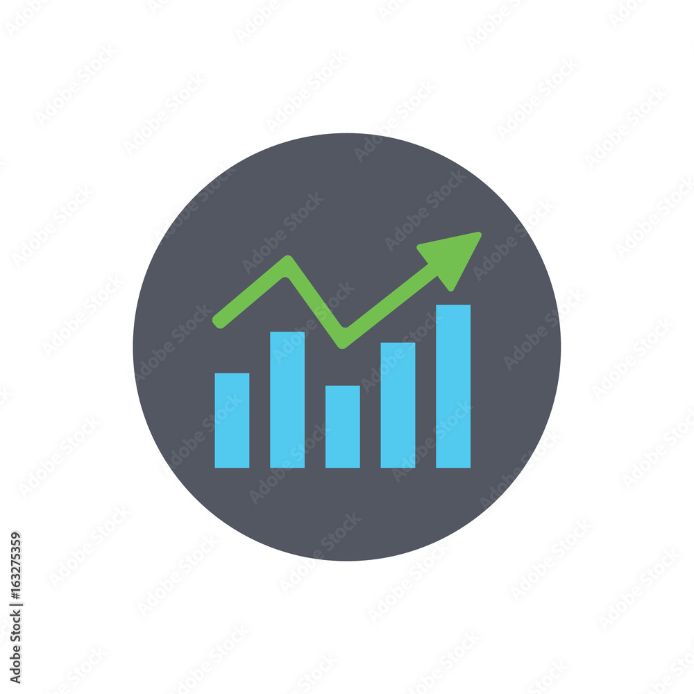 Chart icon, arrow go up, bar graph. Flat style icon. Vector ...