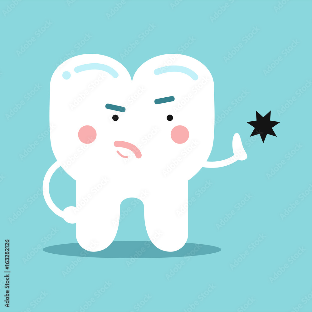 Cute cartoon healthy opposing tooth decay, dental vector Illustration ...