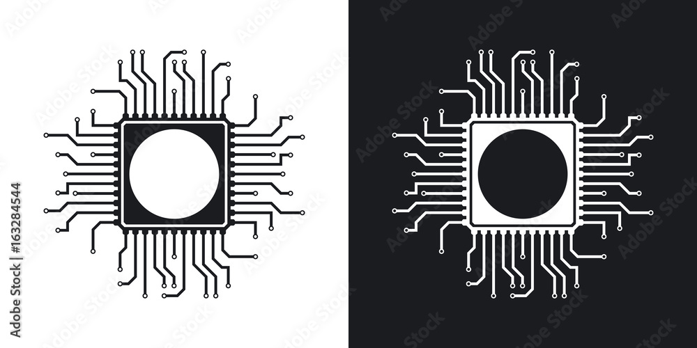 Vector chip icon. Two-tone version on black and white background Stock ...