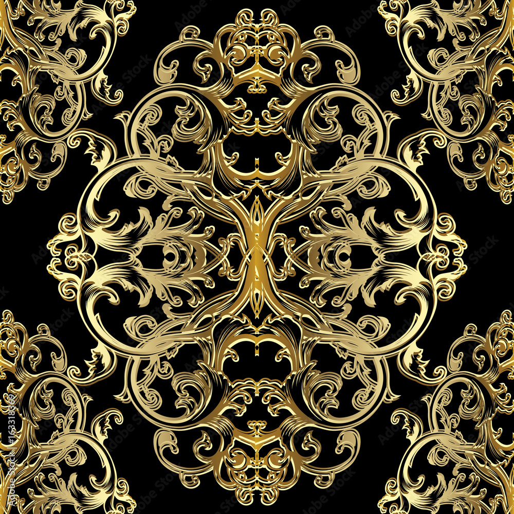 Baroque seamless pattern. Black floral damask background wallpaper ...