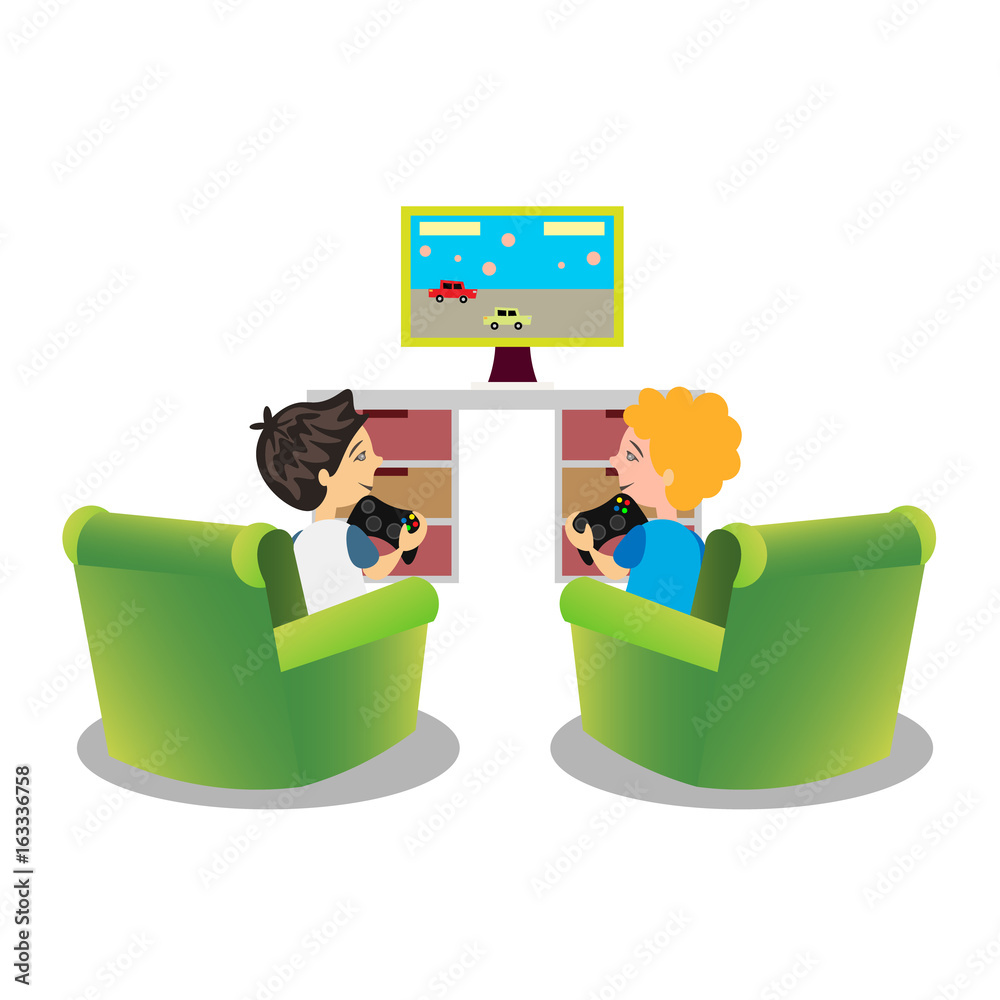 Cartoon kids playing video games together. Stock Vector | Adobe Stock