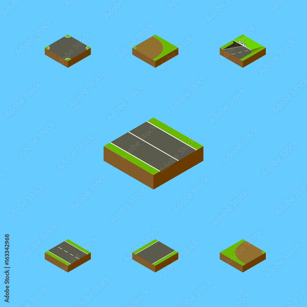 Isometric Way Set Of Crossroad, Rotation, Unilateral And Other Vector ...