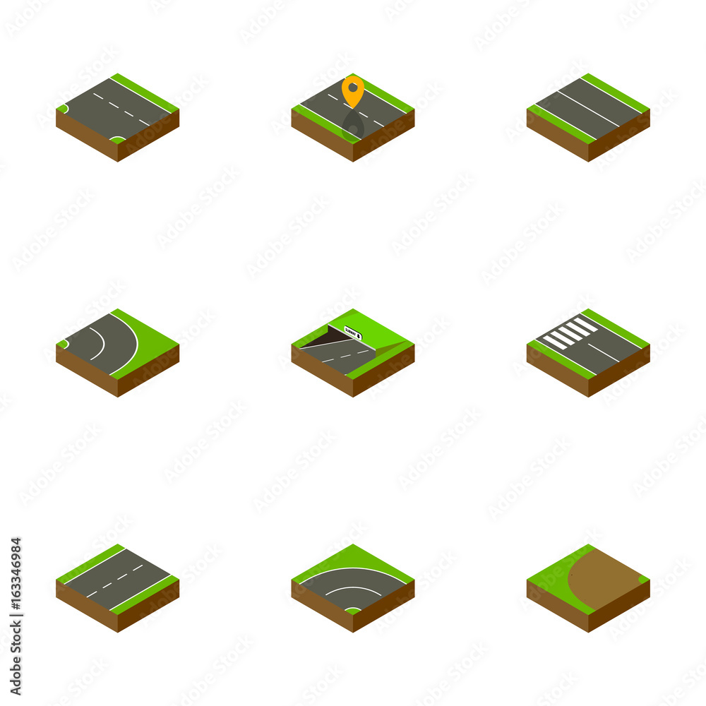 Isometric Road Set Of Driveway, Flat, Turning And Other Vector Objects ...