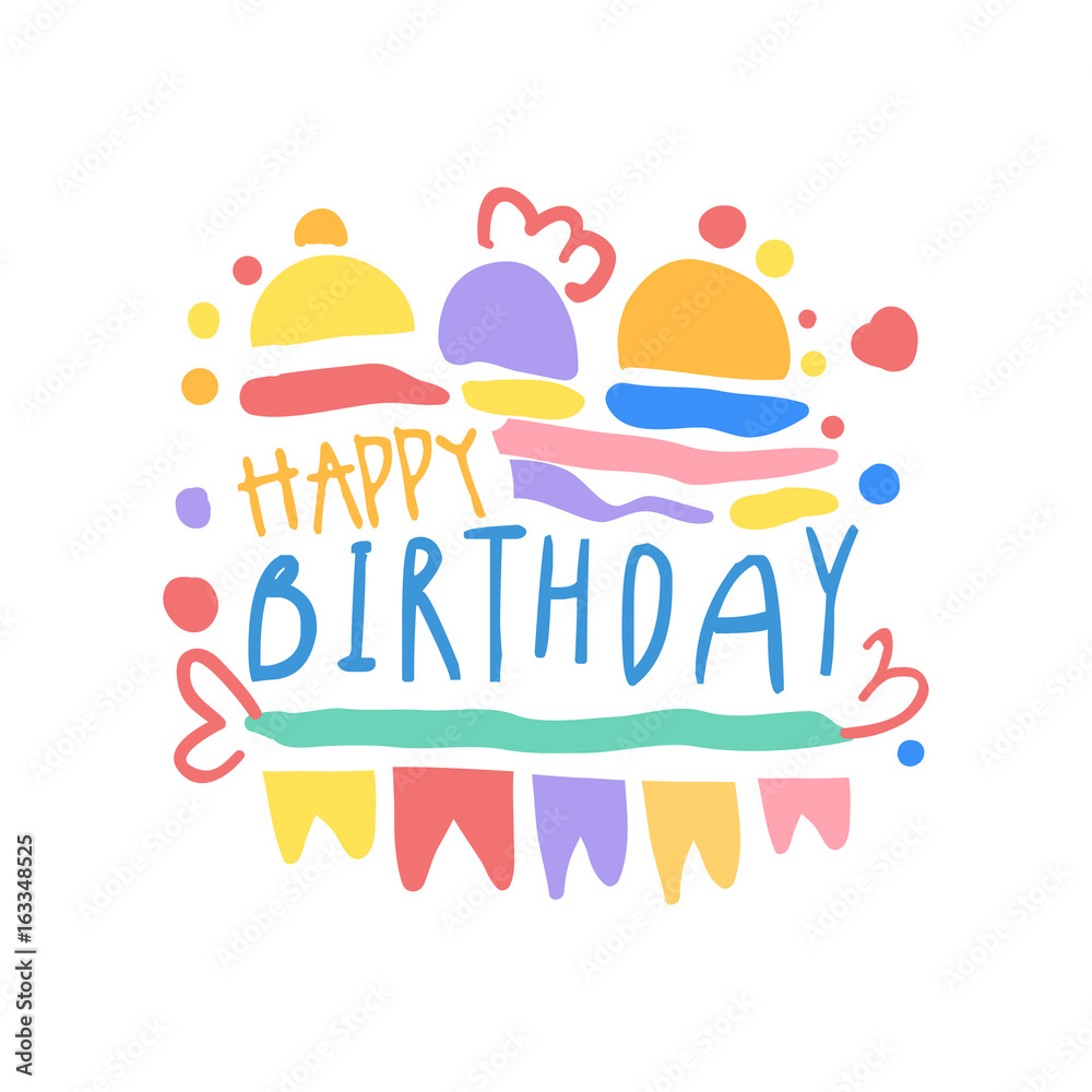 Happy Birthday logo colorful hand drawn Stock Vector | Adobe Stock