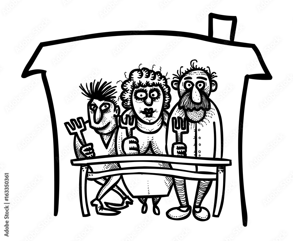 Cartoon image of Family Icon. Family at house symbol. An artistic ...