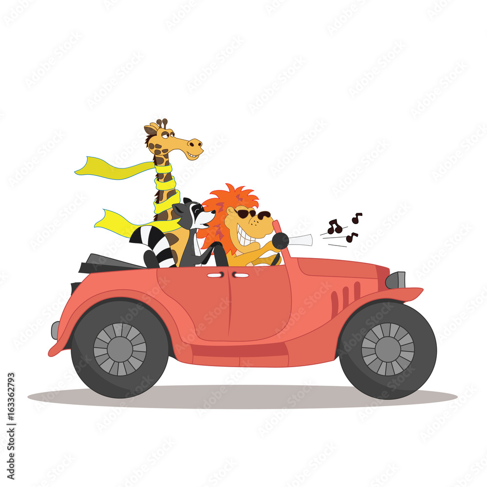 Cute card for child fun cartoon style There are funny animals in the ...