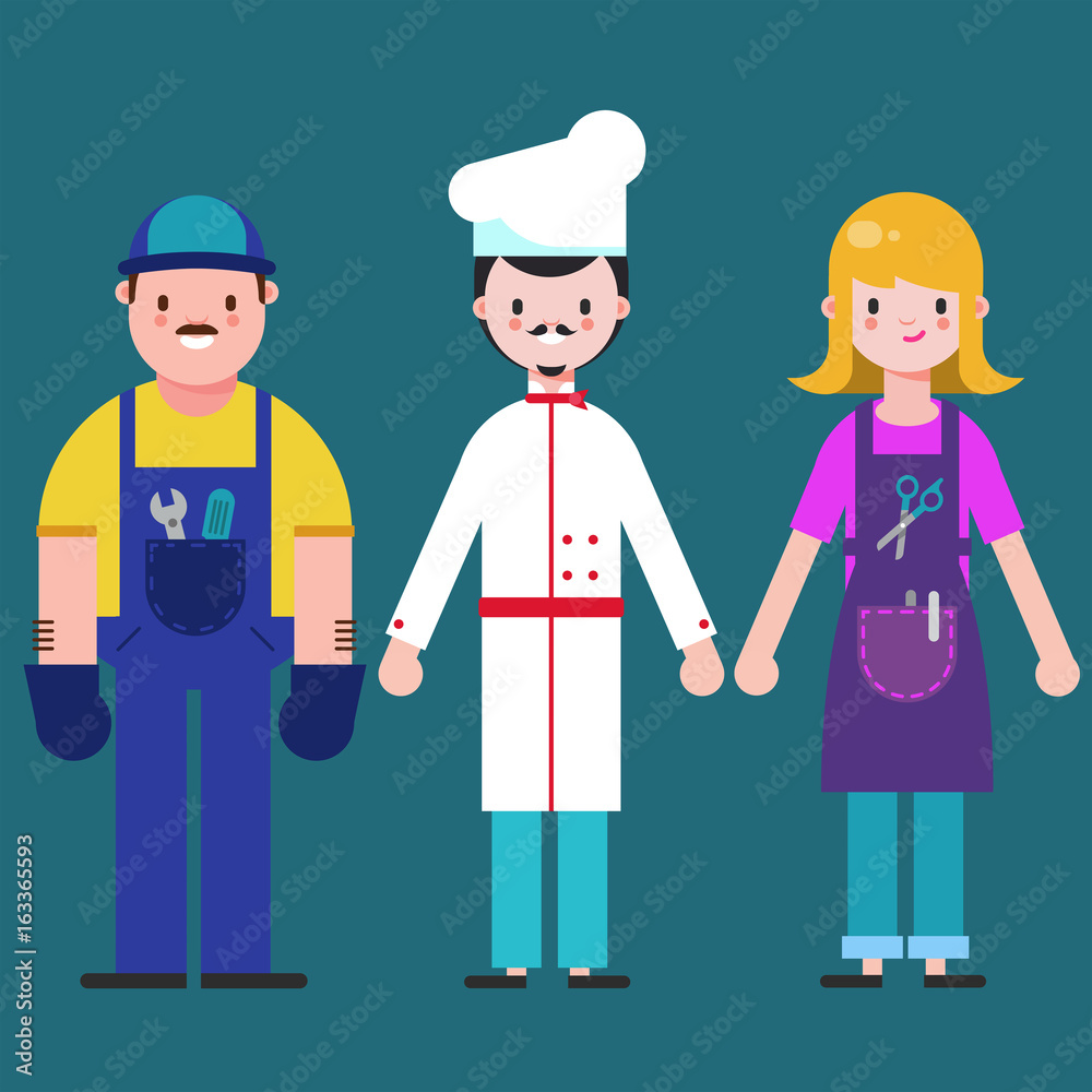 Set of people icons in flat style cook, mechanic, Barber..Vector ...