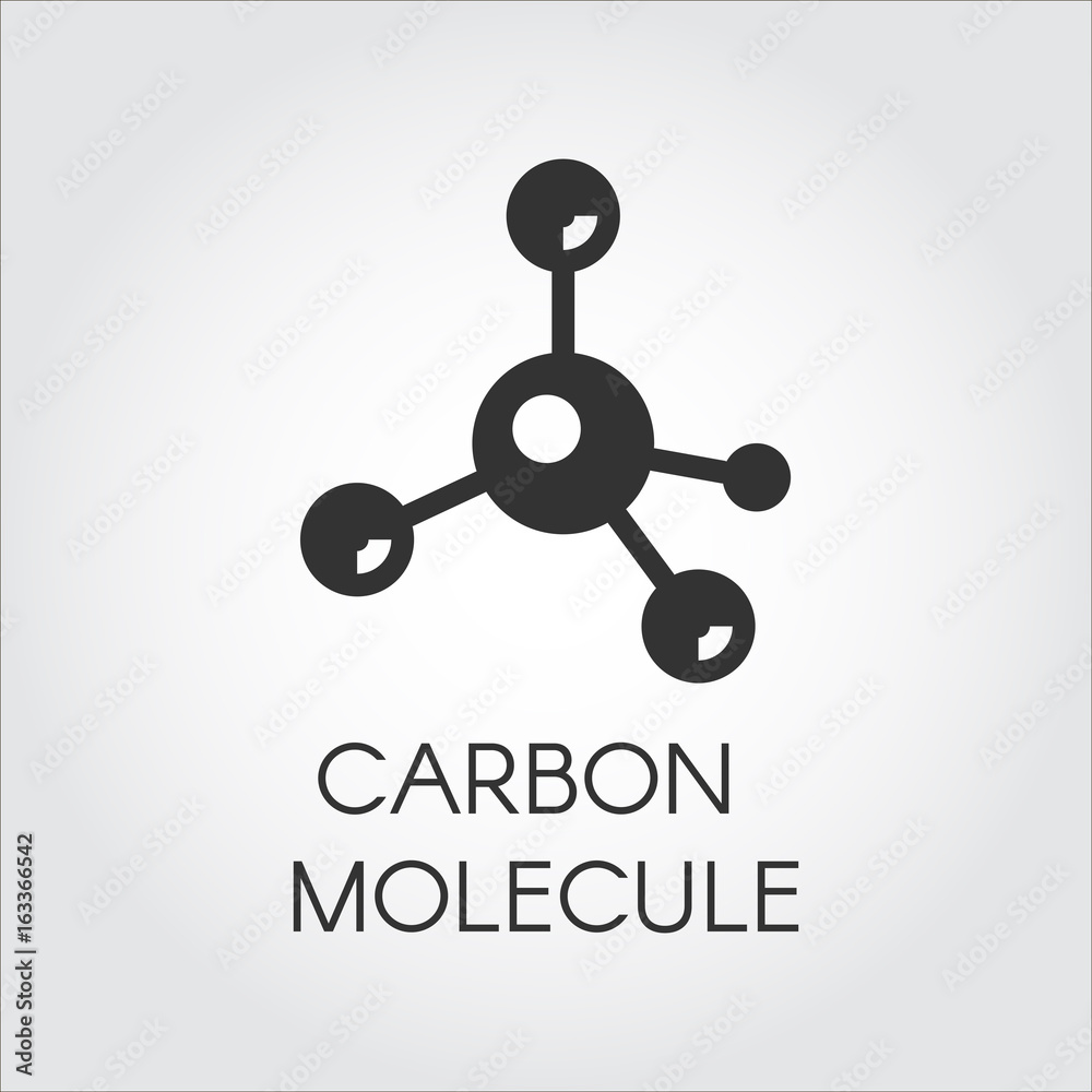 Black icon in flat style of carbon molecules. Organic compound ...