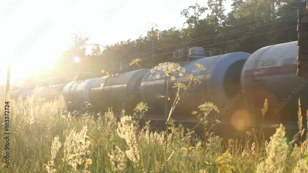 Fast Traveling Train Cargo train with wagons, a Train pulls the ...