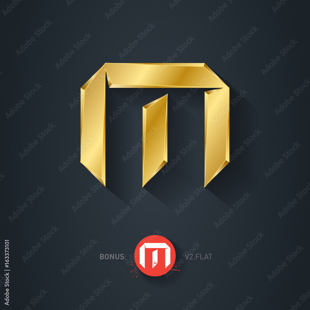 Vector gold font, Letter M. Elegant Template for company logo. Pseudo ...