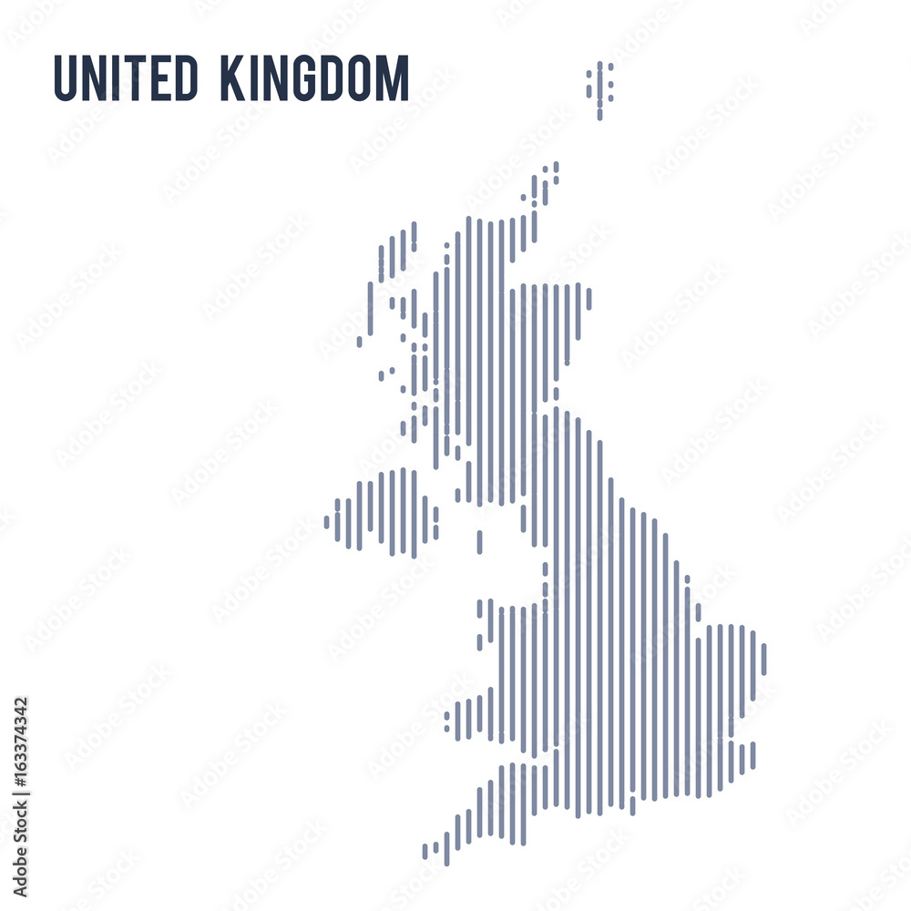 Vector abstract hatched map of United Kingdom with vertical lines ...