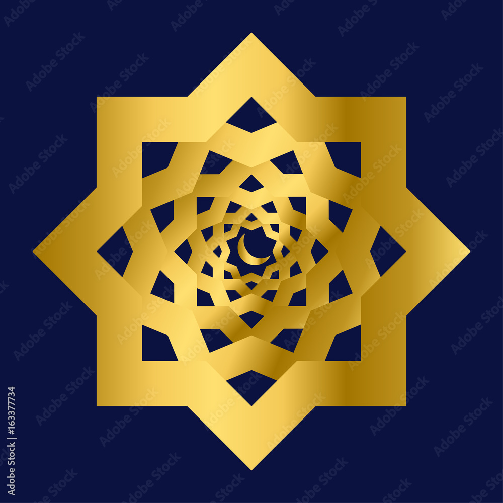 Islamic gold octagon pattern. 3D icon. Abstract stylization. Blue ...