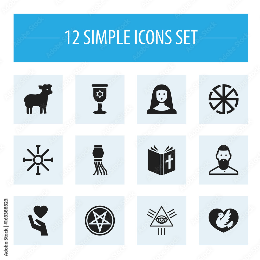Set Of 12 Editable Religion Icons. Includes Symbols Such As Baphomet ...