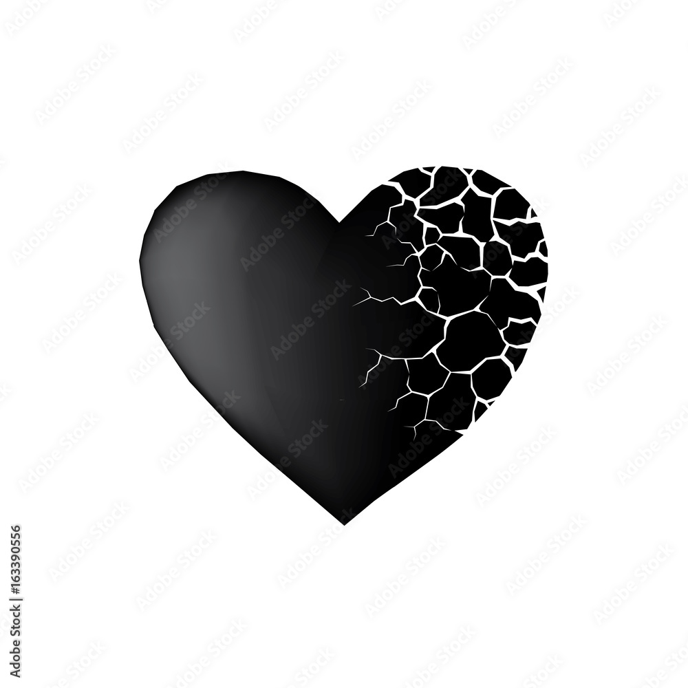 Heart-shaped cracks on white background. Texture design in grunge style ...