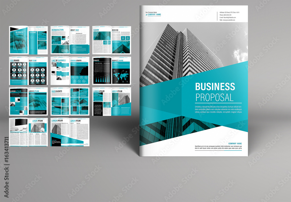 Teal Business Proposal Booklet Layout Stock Template | Adobe Stock