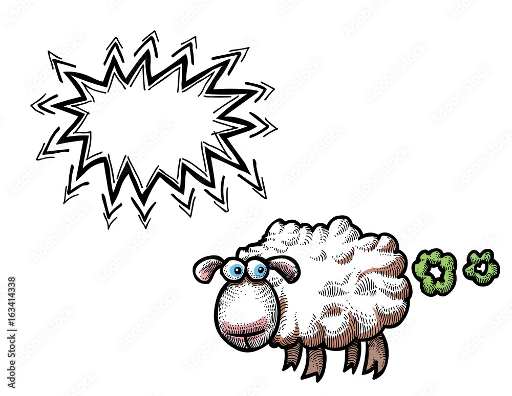 Cartoon image of farting sheep. An artistic freehand picture. Stock ...