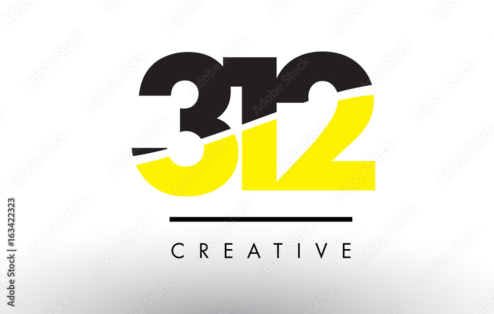 312 Black and Yellow Number Logo Design. wall mural wallpaper ...