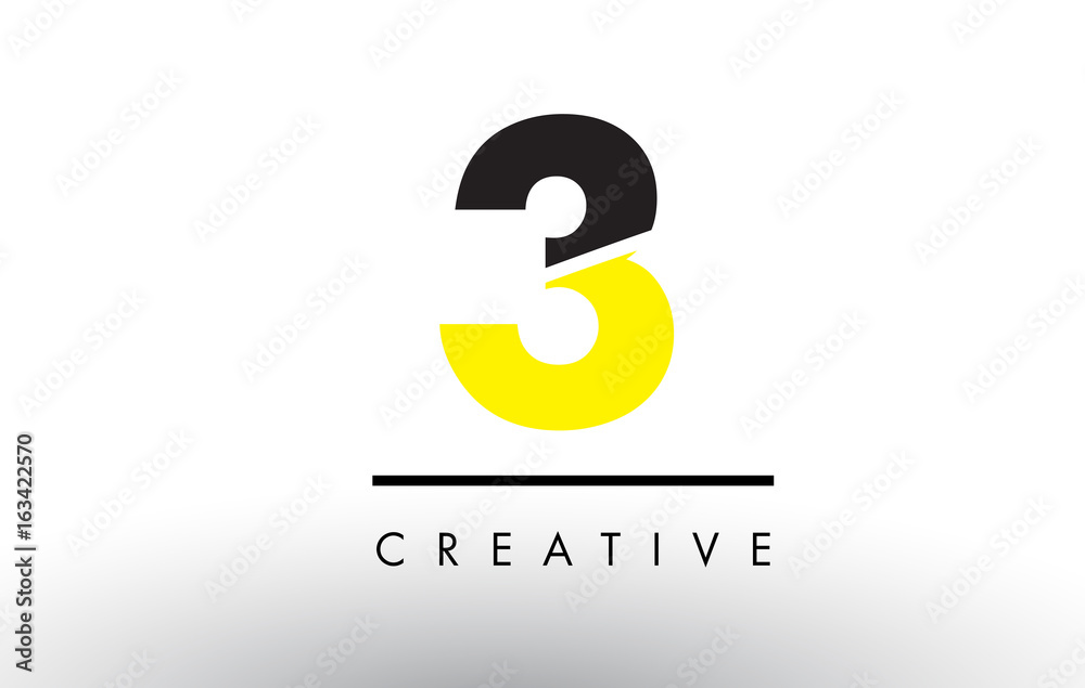 3 Black and Yellow Number Logo Design. Stock Vector | Adobe Stock