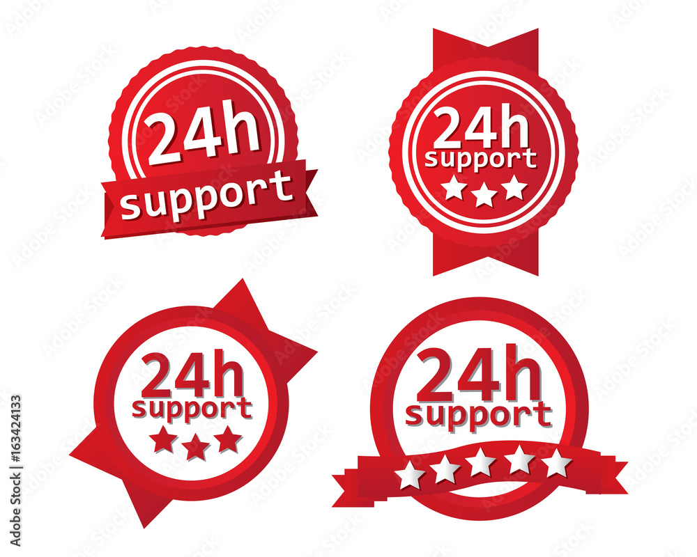24 hours support red badge Stock Vector | Adobe Stock